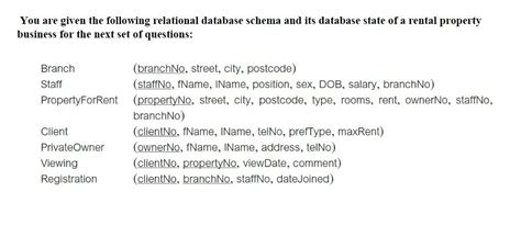solved you are given the following relational database