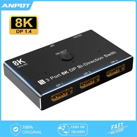 3 Port 8k Displayport Switch Splitter 1x3 Bi Direction Dp 1 4 Switcher 8k 60hz 4k 144hz For