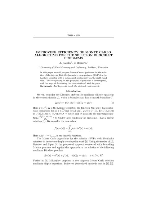 Pdf Improving Efficiency Of Monte Carlo Algorithms For The Solution