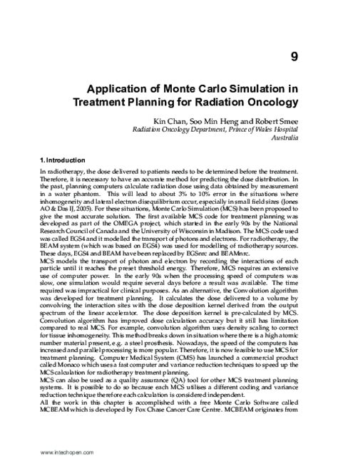 Pdf Application Of Monte Carlo Simulation In Treatment Planning For Radiation Oncology