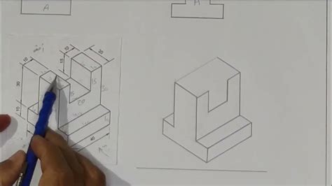 تقسيم اللوحة لرسم المساقط و المنظور الأيزومترى داخل لوحة الرسم اعدادى