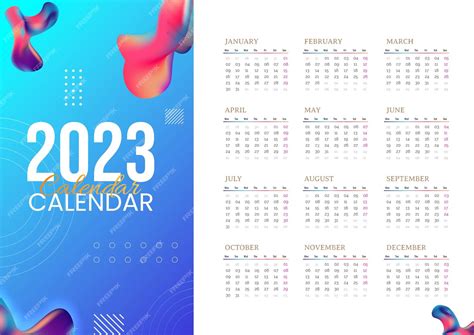 Premium Vector Fluid Style Abstract Colorful 2023 Calendar Design