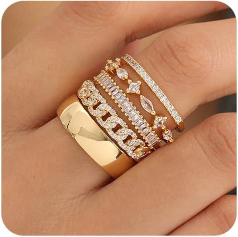 Funeia Stackable Gold Rings For Women Non Tarnish Trendy