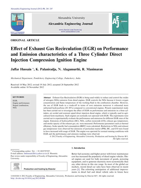 Pdf Effect Of Exhaust Gas Recirculation Egr On Performance And Emission Characteristics Of A