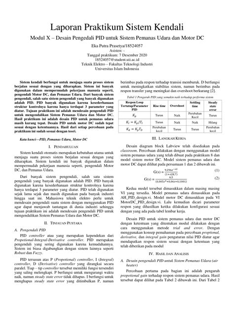 PDF Laporan Praktikum Sistem Kendali Modul X Desain Pengedali PID Untuk Sistem Pemanas Udara