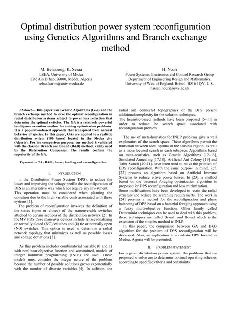 Pdf Optimal Distribution Power System Reconfiguration Using Genetics Algorithms And Branch