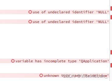 Qt Creator 报错use of undeclared identifier NULLvariable has incomplete type QApplication use
