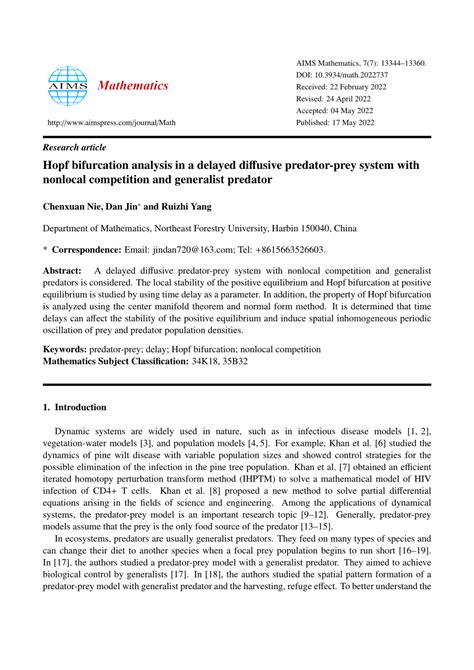 Pdf Hopf Bifurcation Analysis In A Delayed Diffusive Predator Prey System With Nonlocal