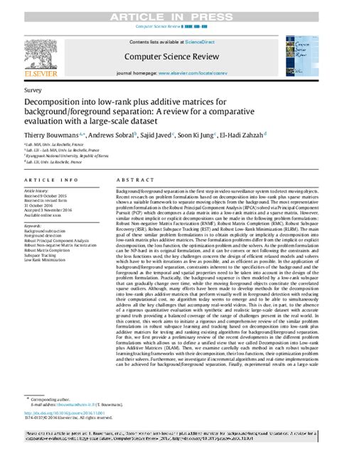 Decomposition Into Low Rank Plus Additive Matrices For Backgroundforeground Separation A