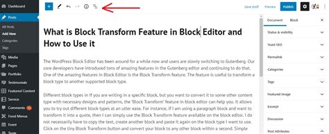 what is block transform feature in block editor and how to use it