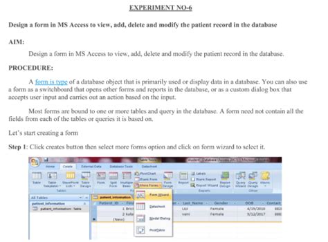 Experiment 6 Design A Form In Ms Access To View Delete And Modify The