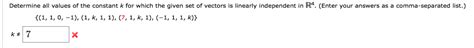 solved determine all values of the constant k for which the