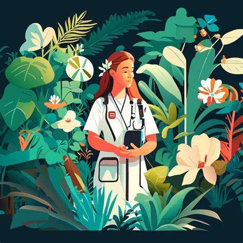Enfermera Atendiendo A Un Paciente Rodeado De Plantas Y Flores