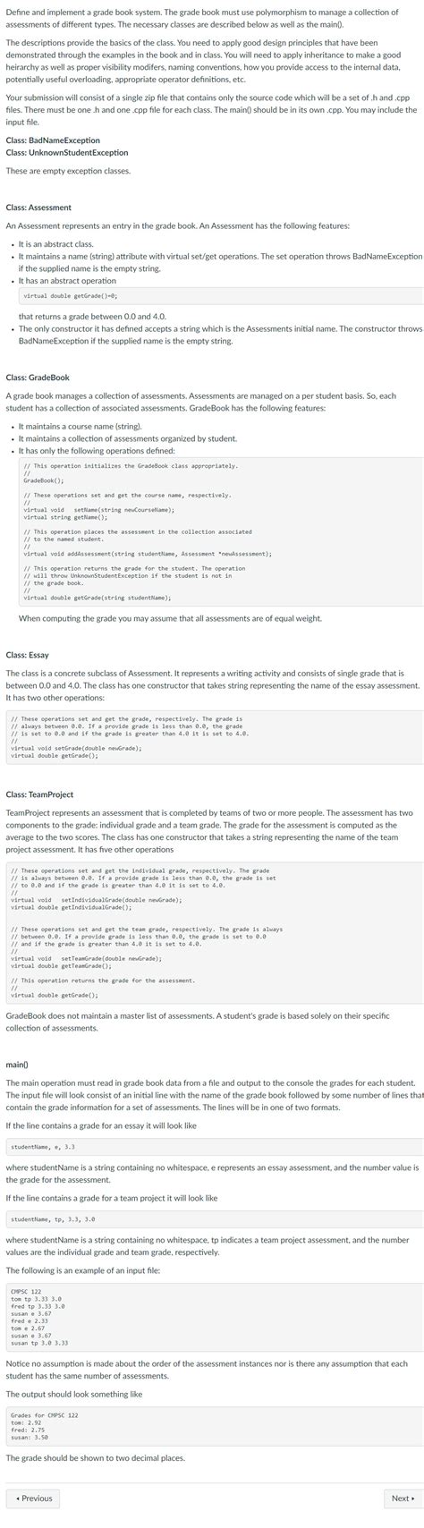 Define And Implement A Grade Book System The Grade