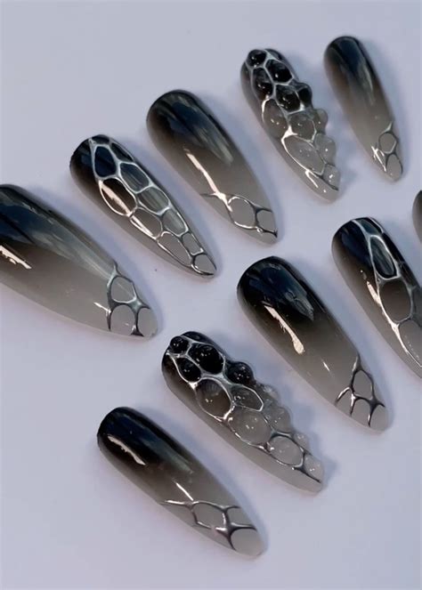 Goth Nails Grunge Nails Swag Nails Blue And Silver Nails Black Nails Retro Nails Funky