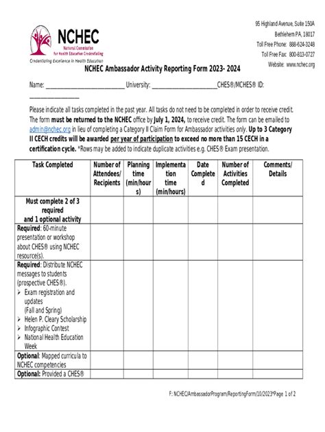 2023 2024 ambassador reporting doc template pdffiller