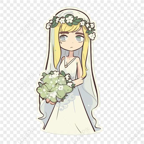 신부 클립 아트 만화 웨딩 부케와 신부 벡터 Png 일러스트 무료 다운로드 Lovepik