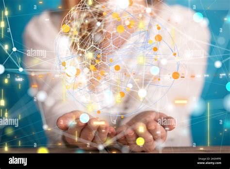 A Businesswoman Presenting A 3d Rendered Hologram Of A Global Network
