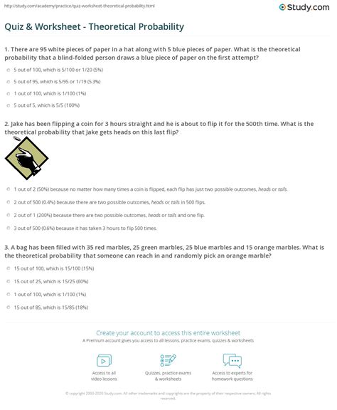 Quiz Worksheet Theoretical Probability Study