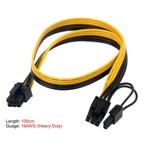 6Pin PCIe to 6+2 Pin PCIe cable - 100cm - 16awg – hashrate