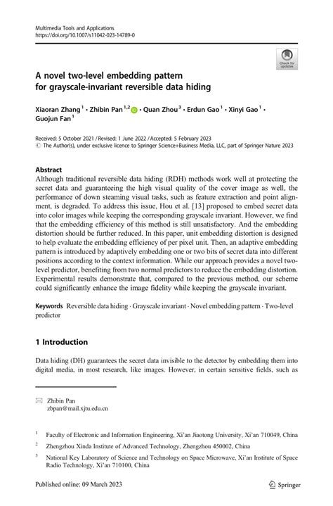 PDF A Novel Two Level Embedding Pattern For Grayscale Invariant