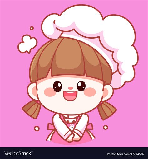 Happy Cute Girl Chef Smiling Banner Logo Cartoon Vector Image