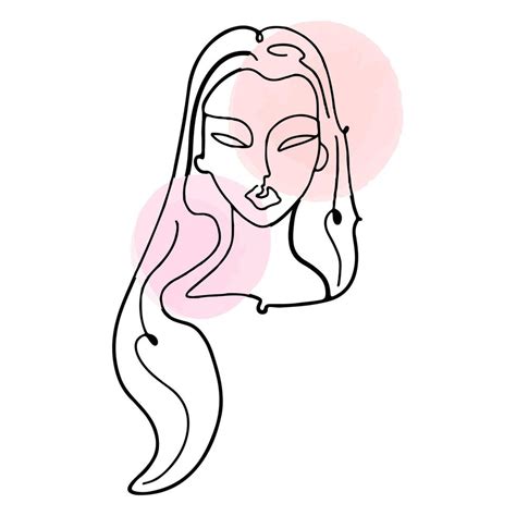 Simple Minimalist Vector Illustration Of Beautiful Woman Face Line Drawing With Watercolor