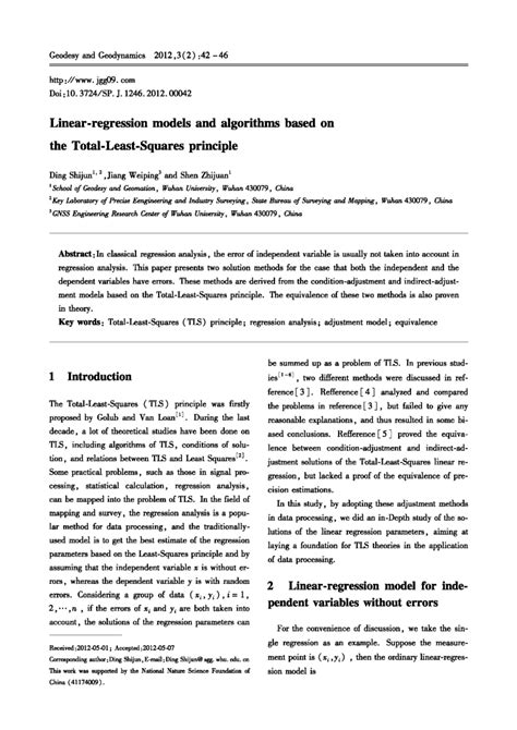 Pdf Linear Regression Models And Algorithms Based On The Total Least Squares Principle