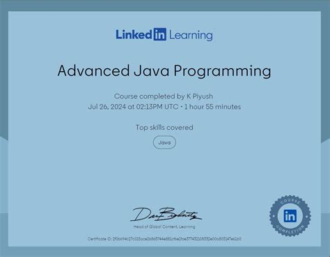 K Piyush On Linkedin Completed Advanced Java By Bethan Palmer And Learning Java 17 By Kathryn