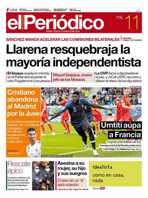 Las Portadas De Los Periódicos De Hoy Miércoles 11 De Julio De 2018