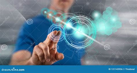 Man Touching A Technology Concept Stock Photo Image Of Electronic Concept