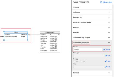 How To Put Tables In A Vertabelo Data Model Into A Particular Schema