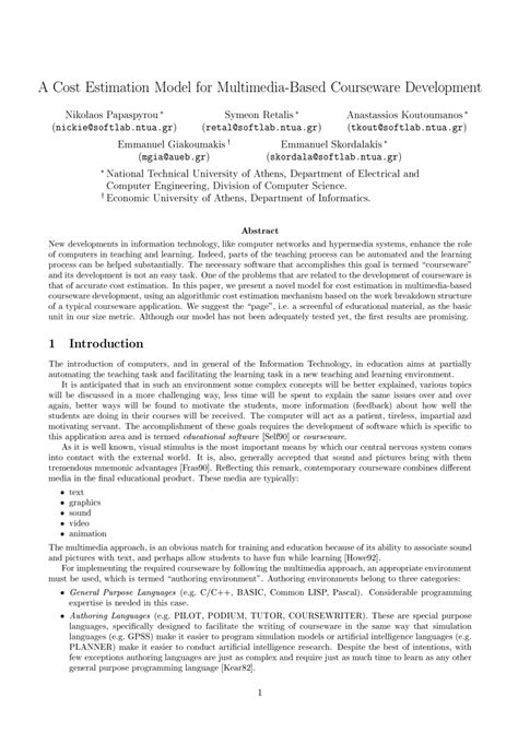 pdf a cost estimation model for multimedia based courseware development
