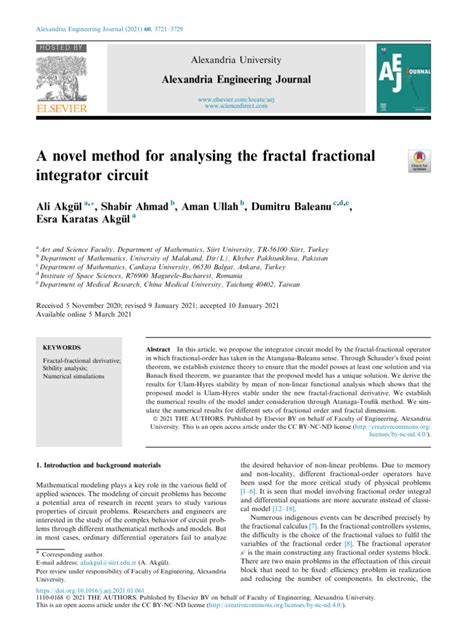 A Novel Method For Analysing The Fractal Fractional Integrator Circuit Pdf Mathematical