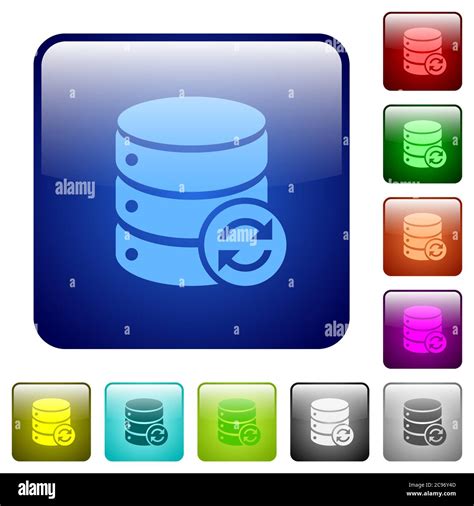 Syncronize Database Icons In Rounded Square Color Glossy Button Set
