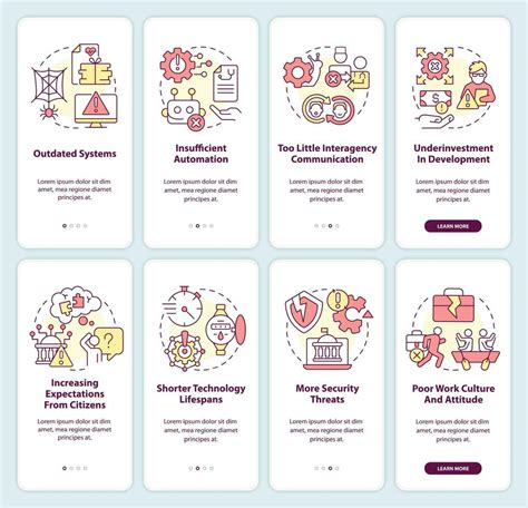 Public Sector Issues And Challenges Onboarding Mobile App Screen Set