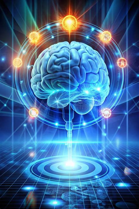 Abstract Technology Futuristic Concept Brain Interface Hologram Elements Of Digital Data Health