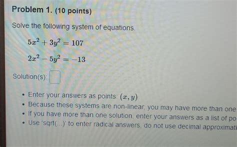 Solved Problem 1 10 Points Solve The Following System Of