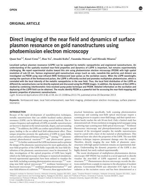 Pdf Direct Imaging Of The Near Field And Dynamics Of Surface Plasmon