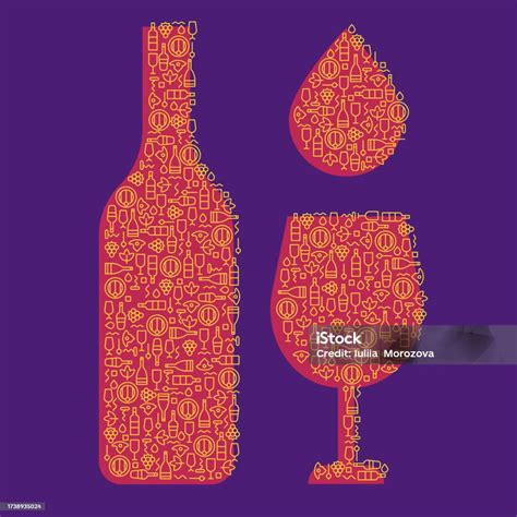 와인 잔이 있는 와인 병과 컬러 배경에 격리된 창의적이고 현대적인 미니멀 스타일을 선사합니다 작고 단순한 선 요소에서 우아한 실루엣 개체를 설정합니다 추상 플랫 벡터