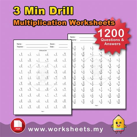 Igcse Math Worksheets 3 Min Drill Multiplication Worksheets 3600 Ques Ans Igcse Maths Pdf