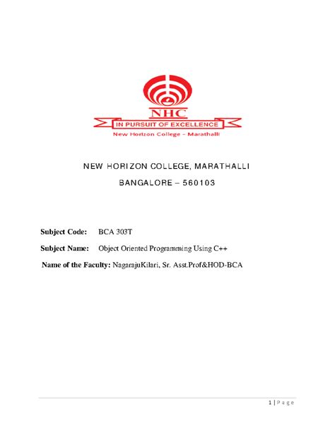 3 Sem Object Oriented Programming Using C Notes N Ew H Ori Zon College M Arath Alli Ban