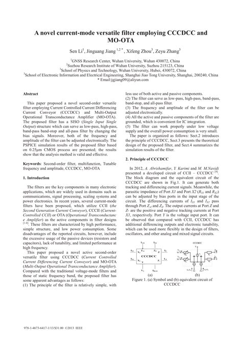 Pdf A Novel Current Mode Versatile Filter Employing Cccdcc And Mo Ota