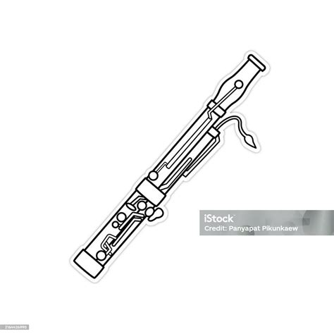 바순 목 관악기 와 고립 누워 백색 배경 흑인과 백인 그림 그림에 따라 색칠하는 법을 배울 수 있는 그림의 벡터 일러스트 레이