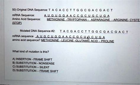 50 Original Dna Sequence T A C A C C T T G G C G A C G A C T Mrna