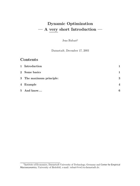 Dynamic Optimization Pdf Mathematical Optimization Economic Theories