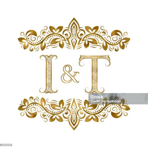 나 고 T 빈티지 이니셜 기호입니다 글자 장식 요소에 의해 포위 된다 결혼식 또는 로얄 스타일에서 비즈니스 파트너 모노 그램입니다 빅토리아 스타일에 대한 스톡 벡터 아트 및