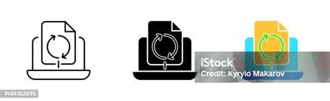 파일 줄 아이콘입니다 컴퓨터 노트북 데이터 새로 고침 정보 첨부 새로 고침 버튼 화살표 데이터 집합 개념입니다 선에 있는 벡터 아이콘 흰색 배경에 검은색과 화려한 스타일 0