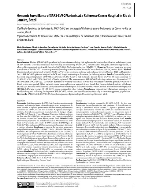 Pdf Genomic Surveillance Of Sars Cov 2 Variants At A Reference Cancer