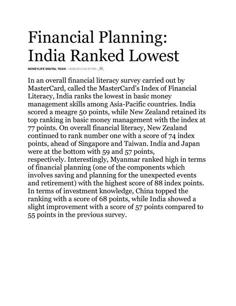 Financial Planning Financial Planning India Ranked Lowest Moneylife